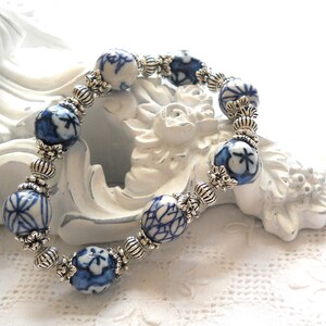 Delft Blue Beaded Stretch Bracelet Porcelain Bracelet Delft Blue ...