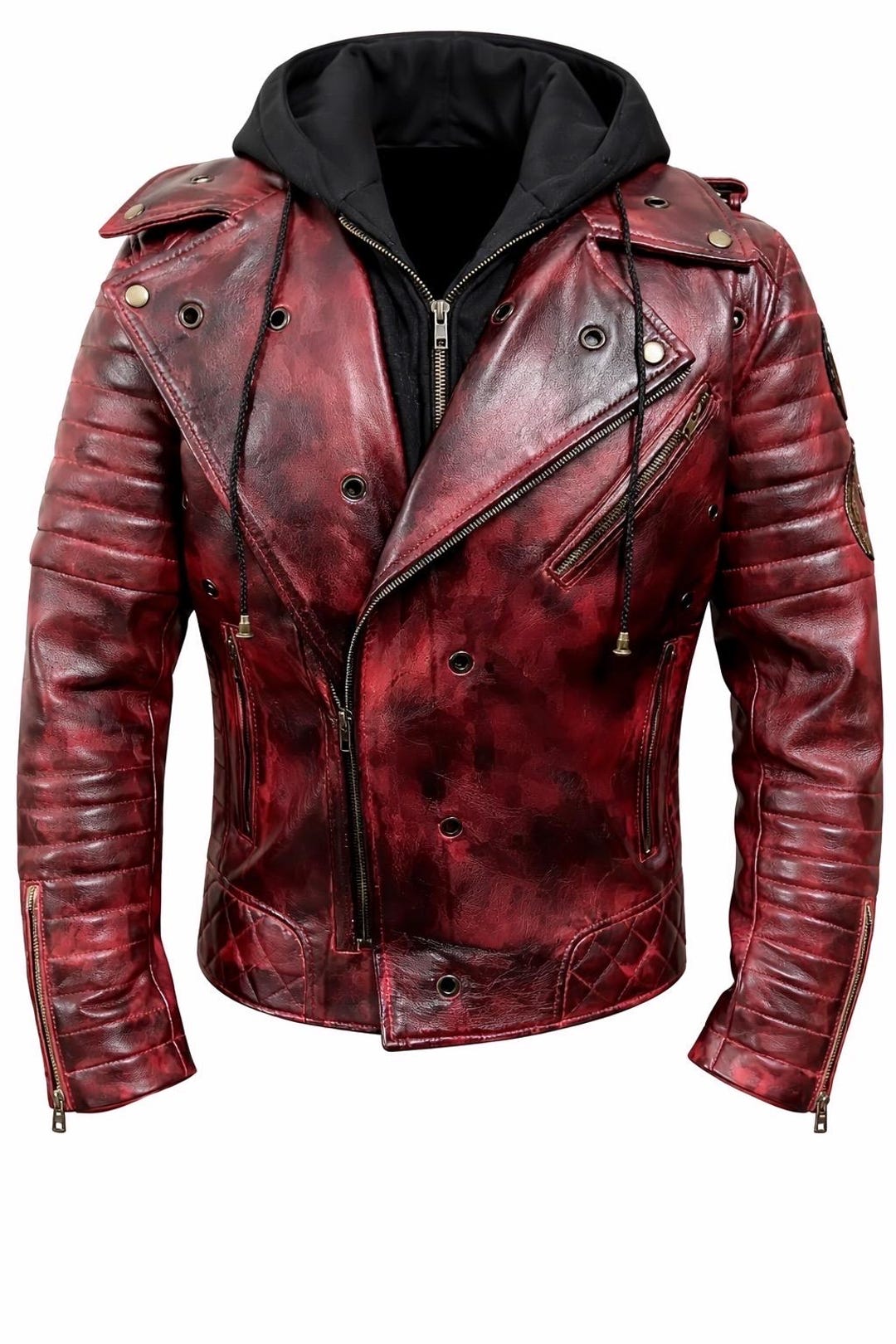 Distressed Biker Jacket for Men | Handmade Red Leather Jacket | Rock ...