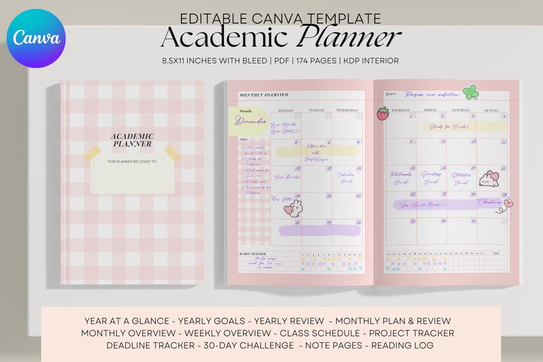 Undated Academic Planner Kdp Template | Student Planner Canva Editable ...