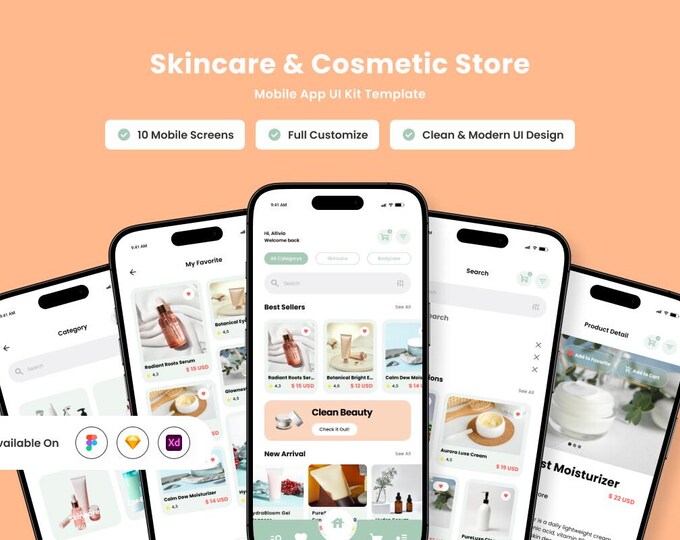 Skincare App UI Kit | Mobile App Template for Beauty & Cosmetic Brands ...