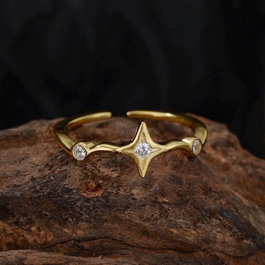 18K Gold Starry Ring-adjustable Open Band - Etsy