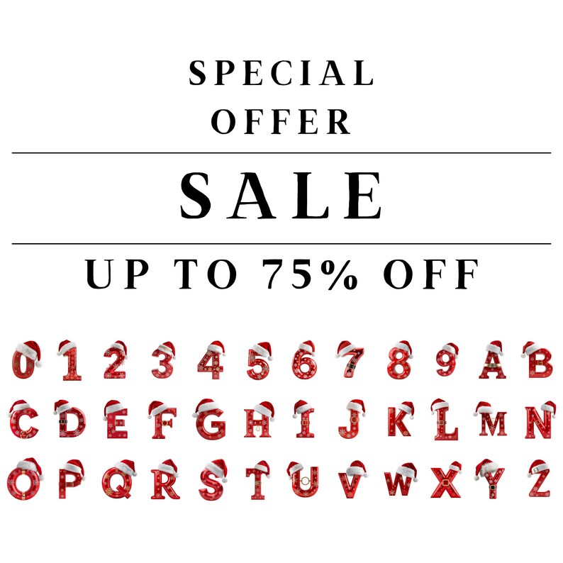 Christmas Alphabet & Numbers PNG Set | Festive Santa Hat Letters | Red ...