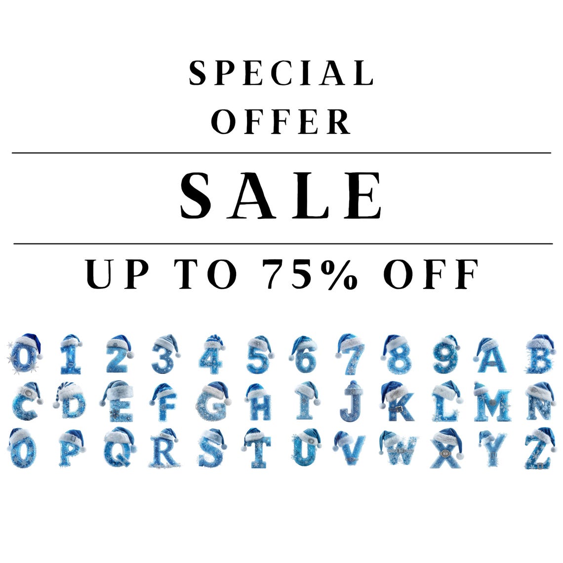 Blue Christmas Alphabet Clipart PNG | Frosty Winter Letters and Numbers ...