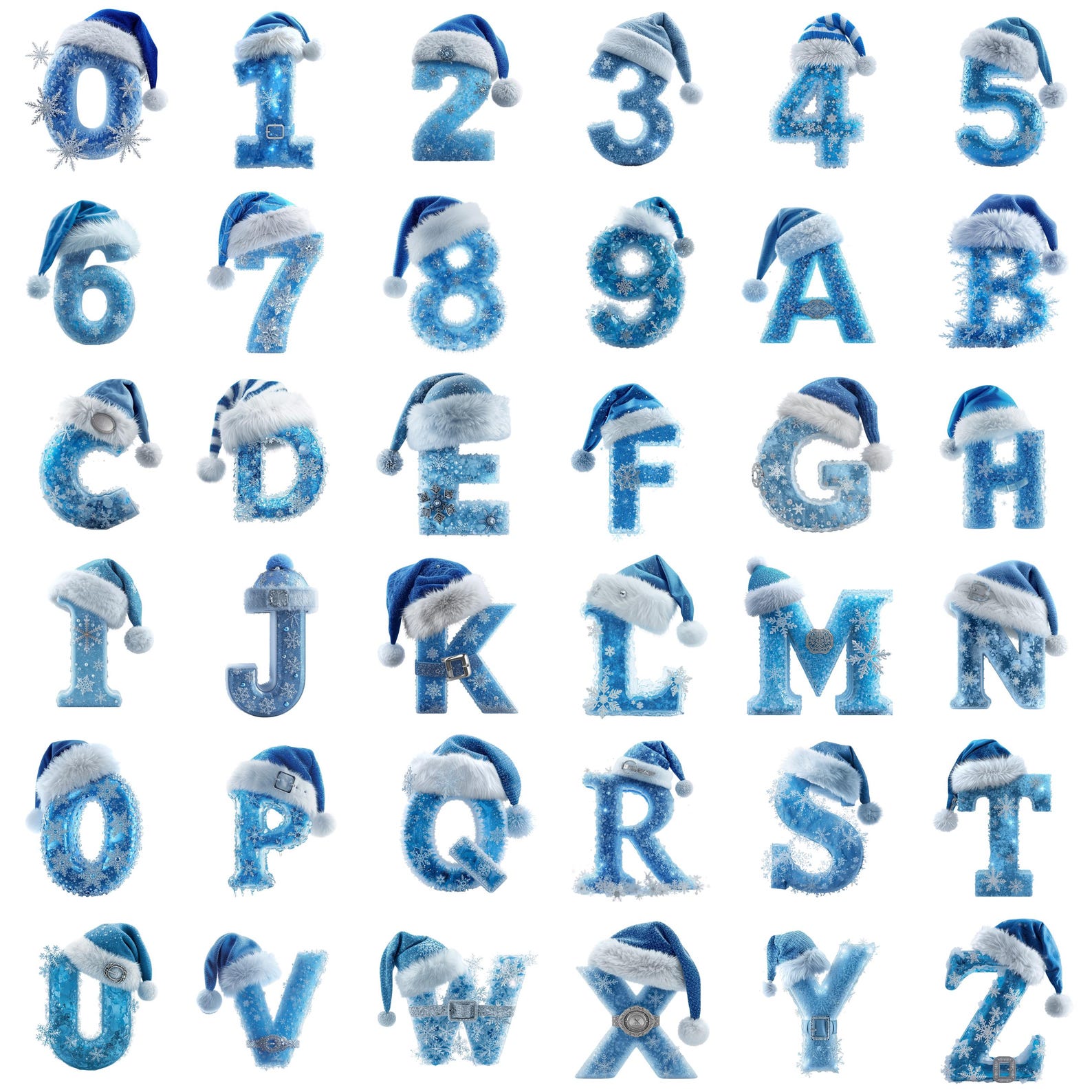 Blue Christmas Alphabet Clipart PNG | Frosty Winter Letters and Numbers ...