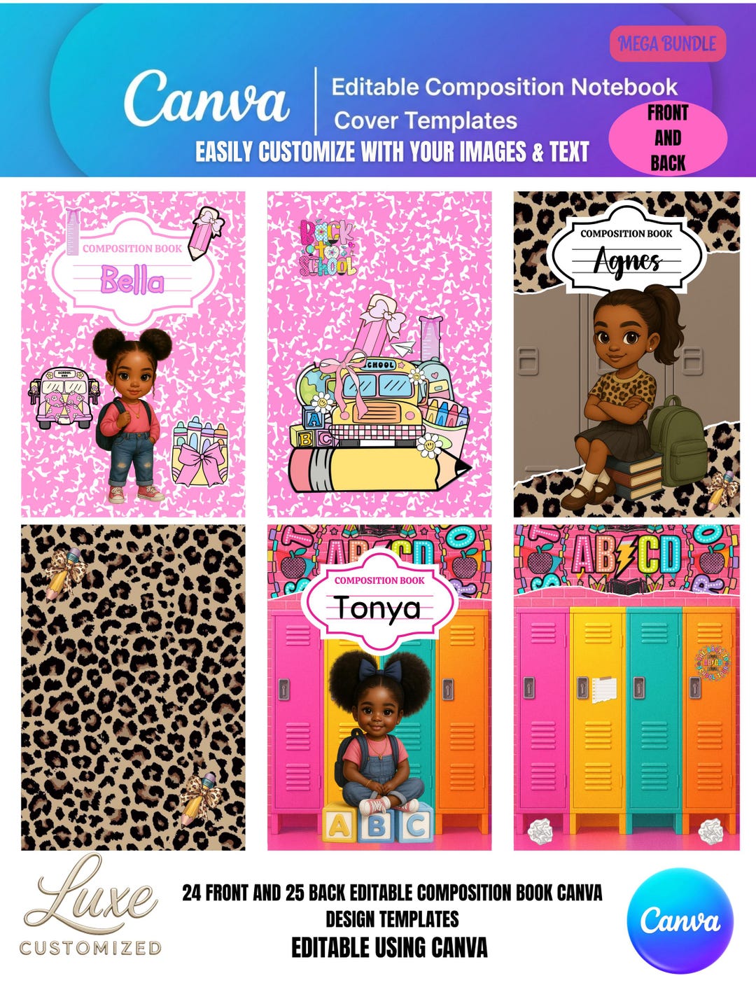 Editable Composition Notebook Cover Templates: Back to School Printable ...
