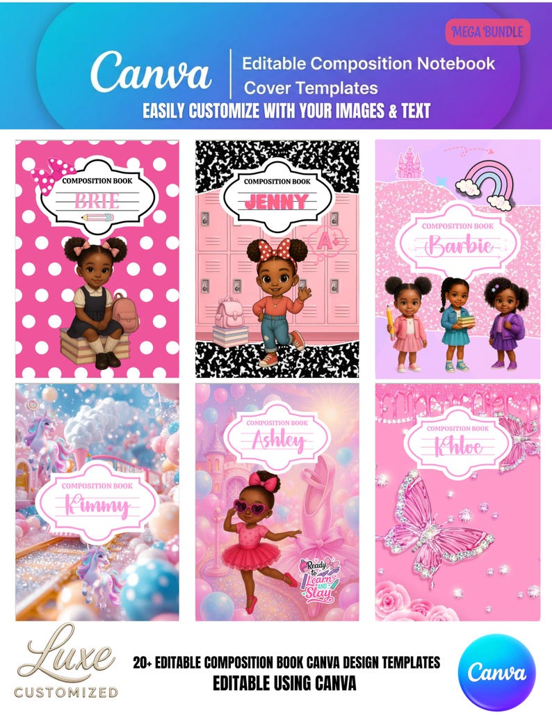 20+ Editable Composition Book Cover Canva Templates | Mega Bundle | 9. ...