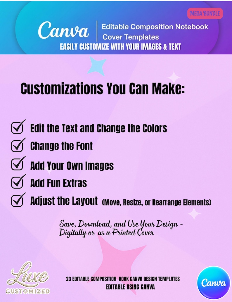 23 Editable Composition Book Cover Canva Templates | Mega Bundle | 9.75 ...
