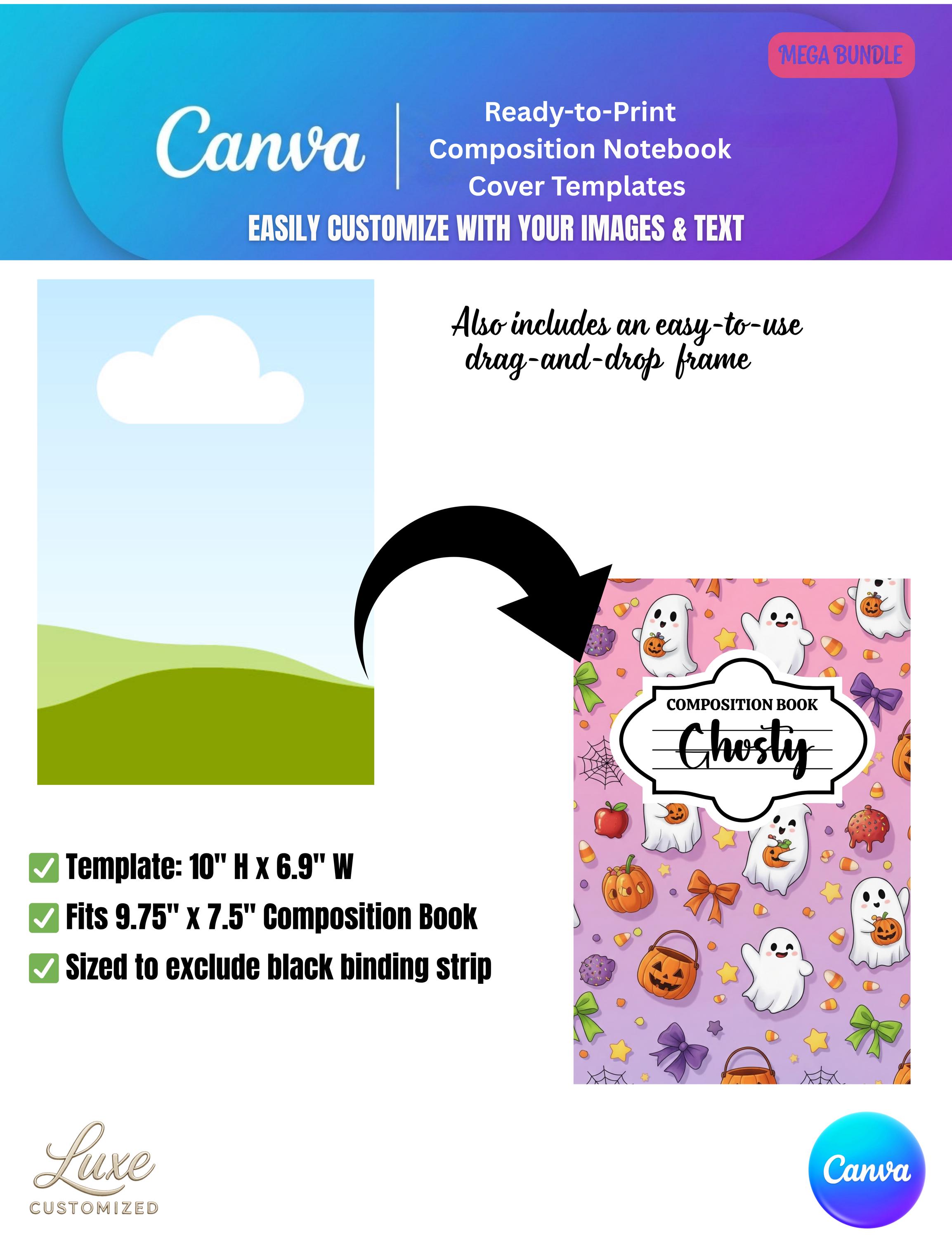 33 Composition Book Cover Canva Templates | Mega Bundle | 9.75 X 7.5 ...