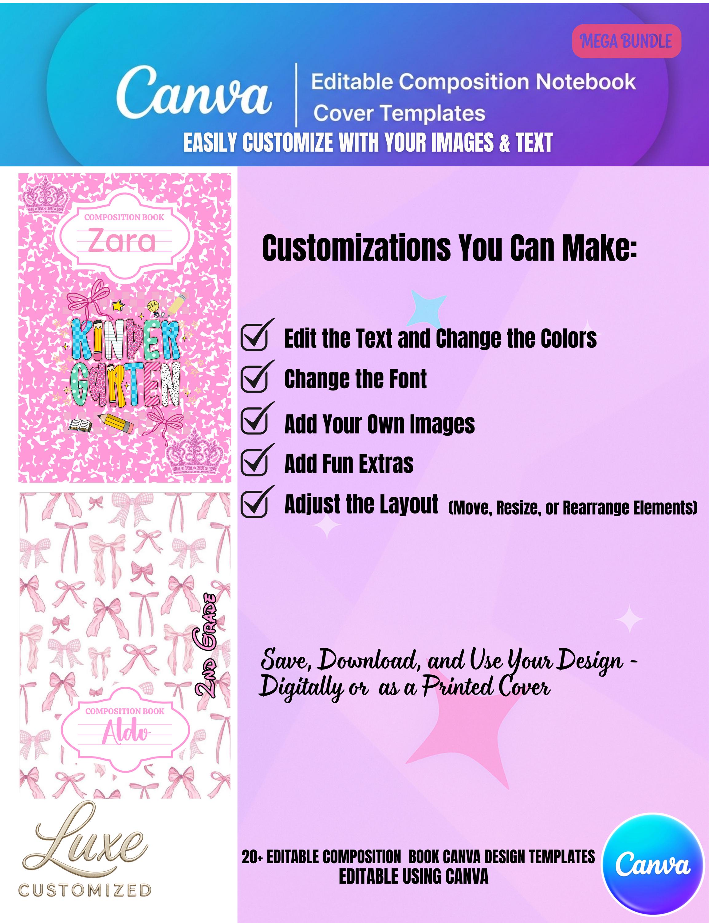 20+ Editable Composition Book Cover Canva Templates | Mega Bundle | 9. ...