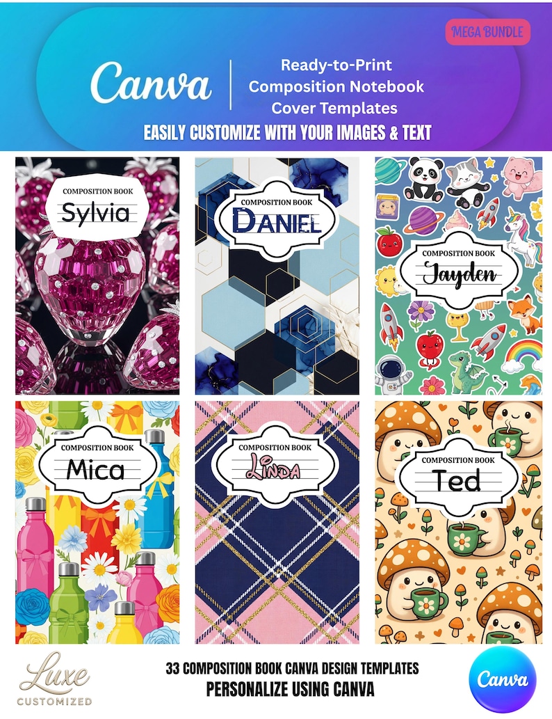 33 Composition Book Cover Canva Templates | Mega Bundle | 9.75 X 7.5 ...