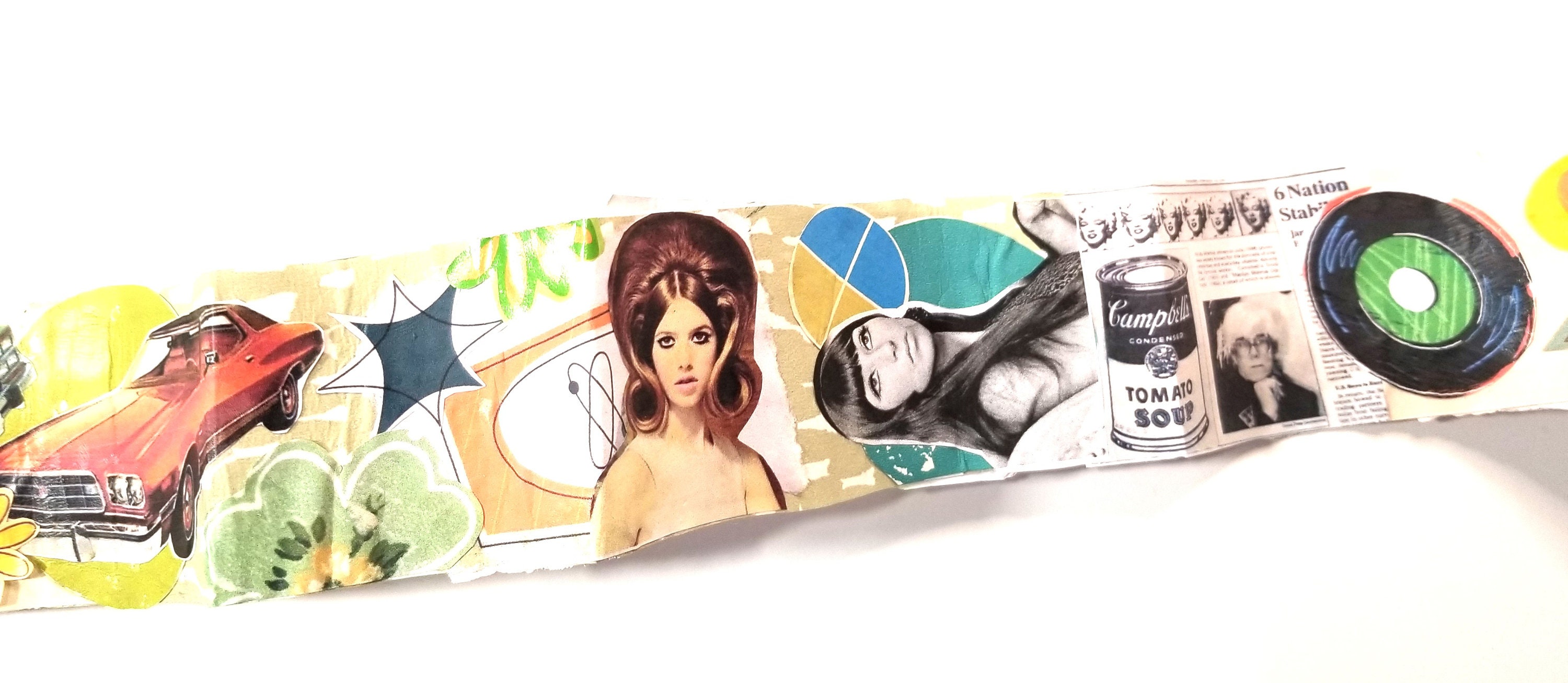 1960s Theme Paper Snippet Strip Collage Art - Colorful Handmade Snippet ...