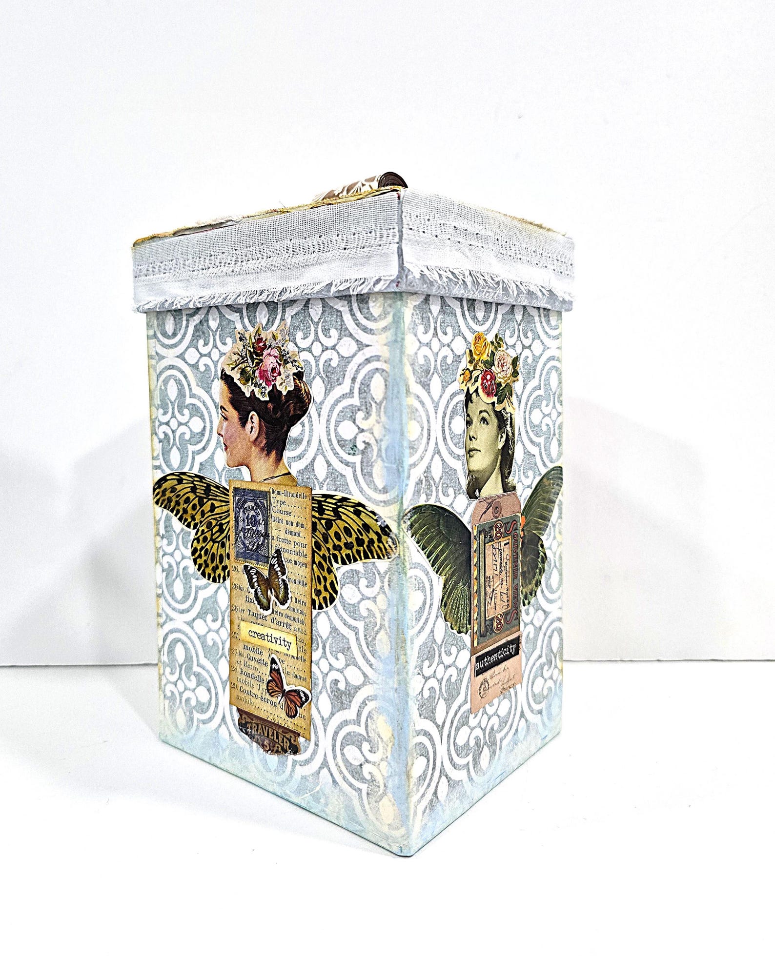 Altered Art Collage Gift Box - Decorative Storage Box - Vintage Style ...
