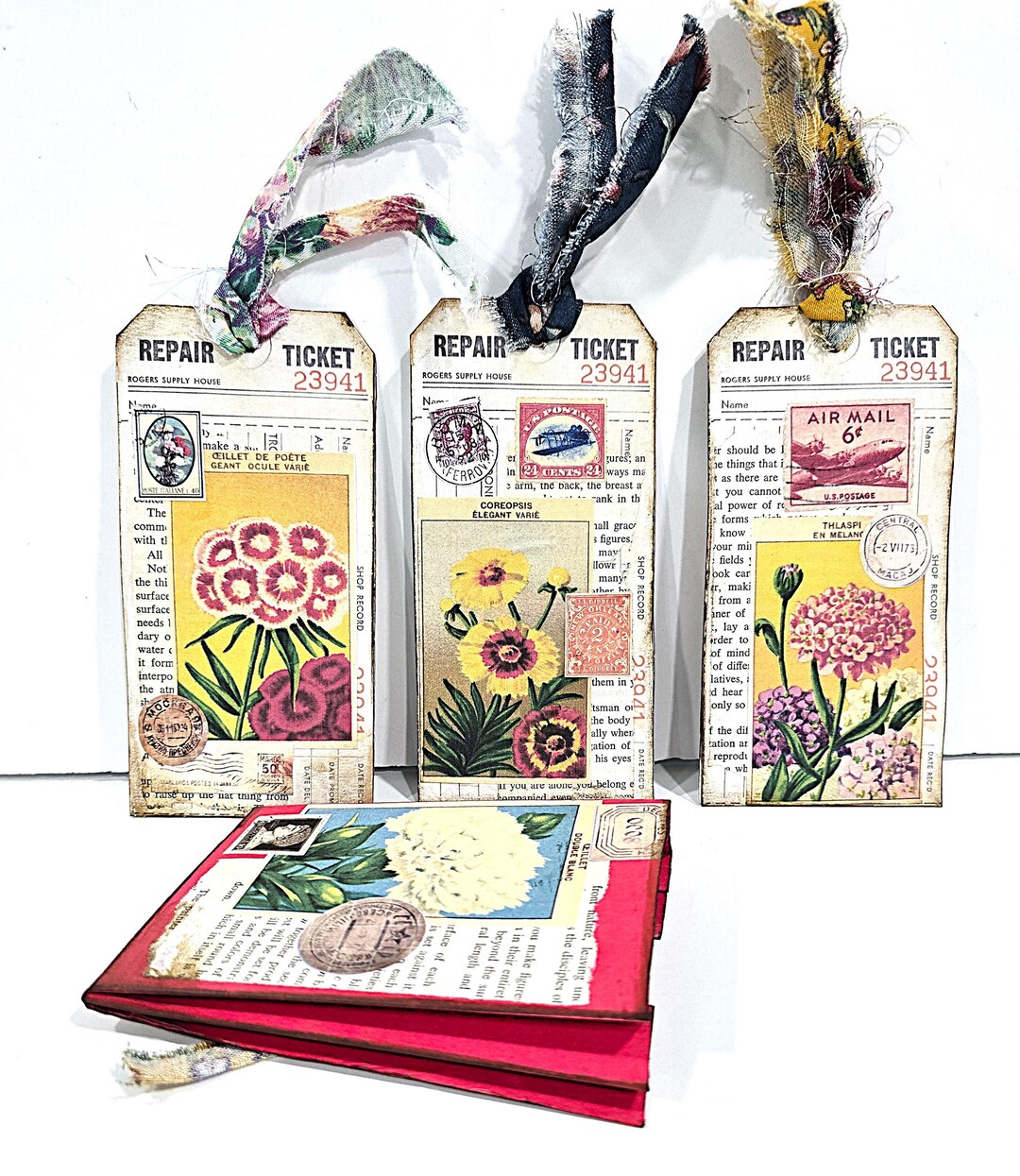Set of Three Handmade Garden Themed Journaling Tag Bookmarks - Etsy