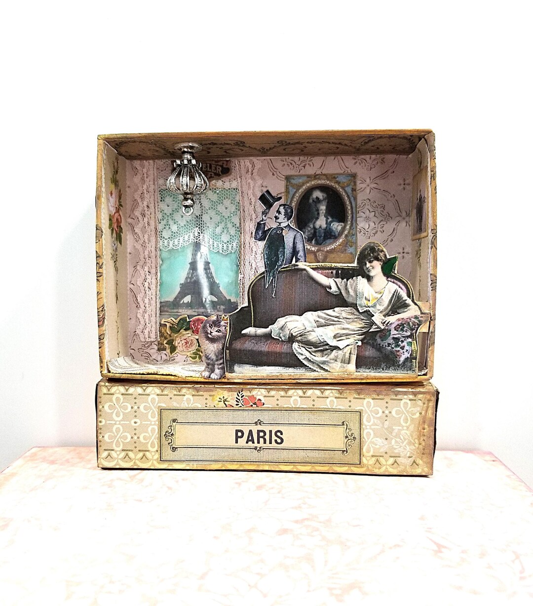 Parisian Theme Shadow Box Art Paper Art Diorama Bookshelf Art 3D ...
