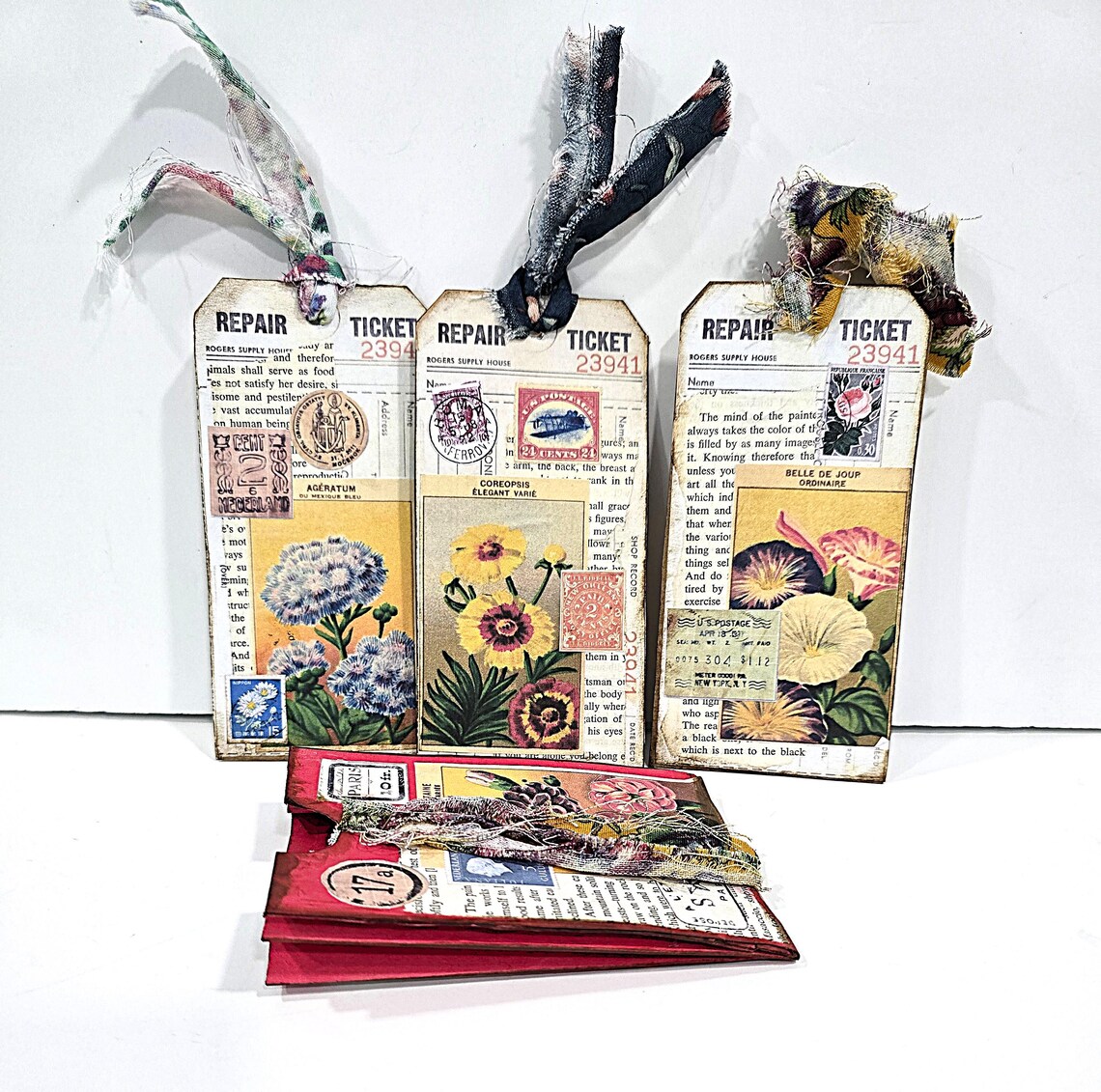 Set of Three Handmade Garden Themed Journaling Tag Bookmarks - Etsy
