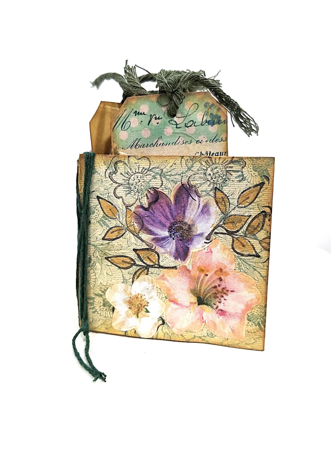 Junk Journal Floral Tag Booklet Mini Tag Pocket Folio Loaded Tag Folio ...
