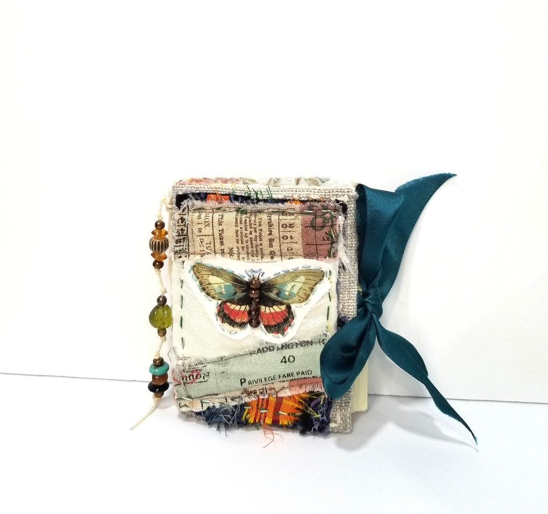 Fabric Covered Mini Notebook Journal Butterfly Motif Small Pocket Sized ...