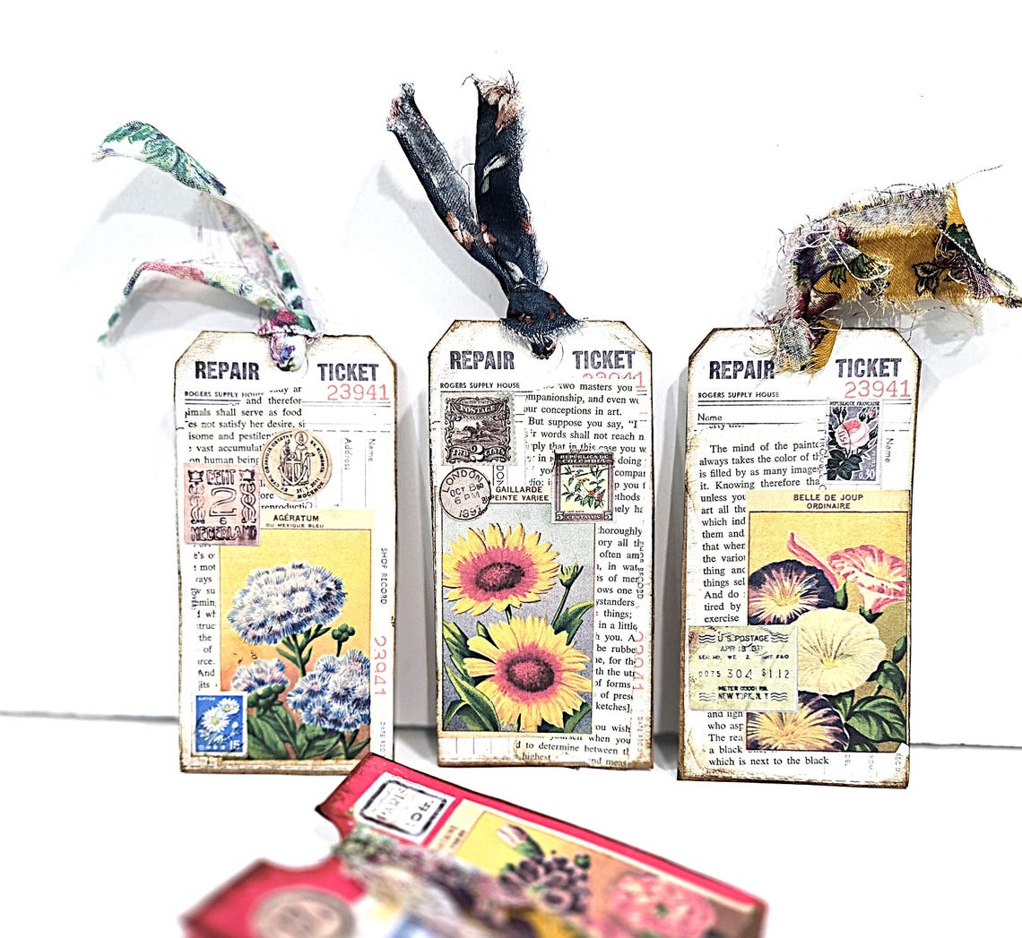 Set of Three Handmade Garden Themed Journaling Tag Bookmarks - Etsy