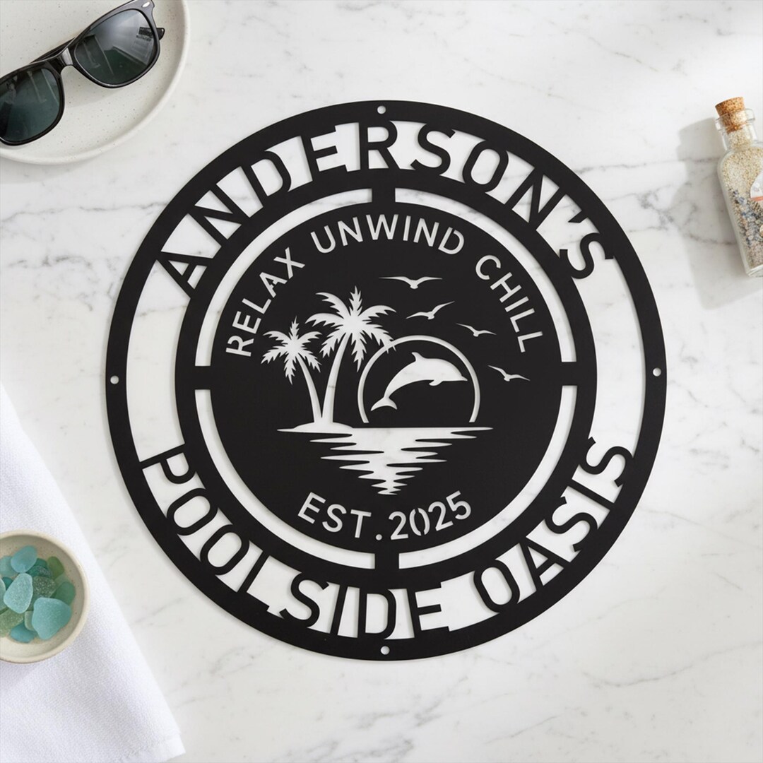 Custom Poolside Oasis Relax Metal Sign, Personalized Pool Oasis Beach ...