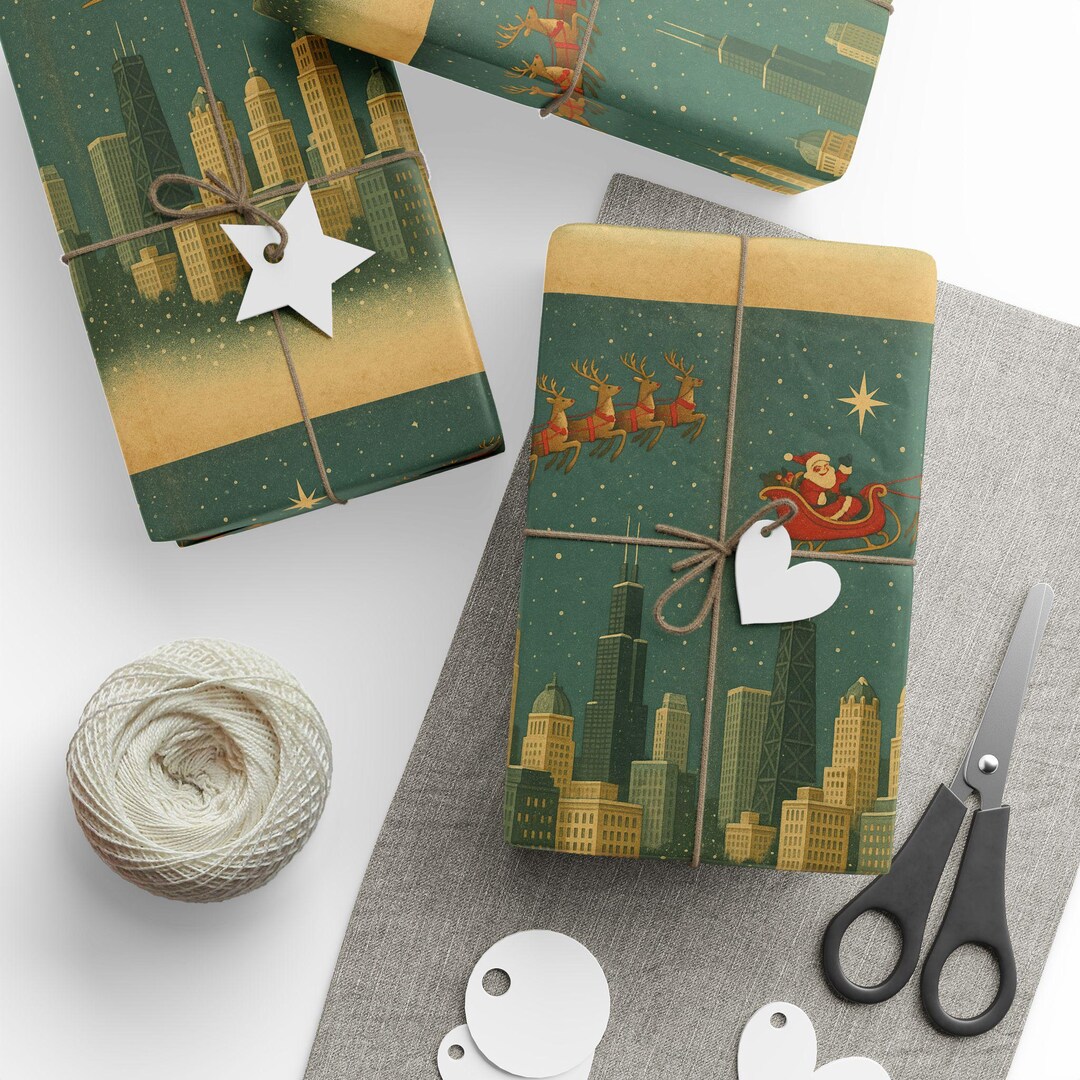 Vintage Chicago Skyline Wrapping Paper | Holiday Gift Wrap Roll - Etsy