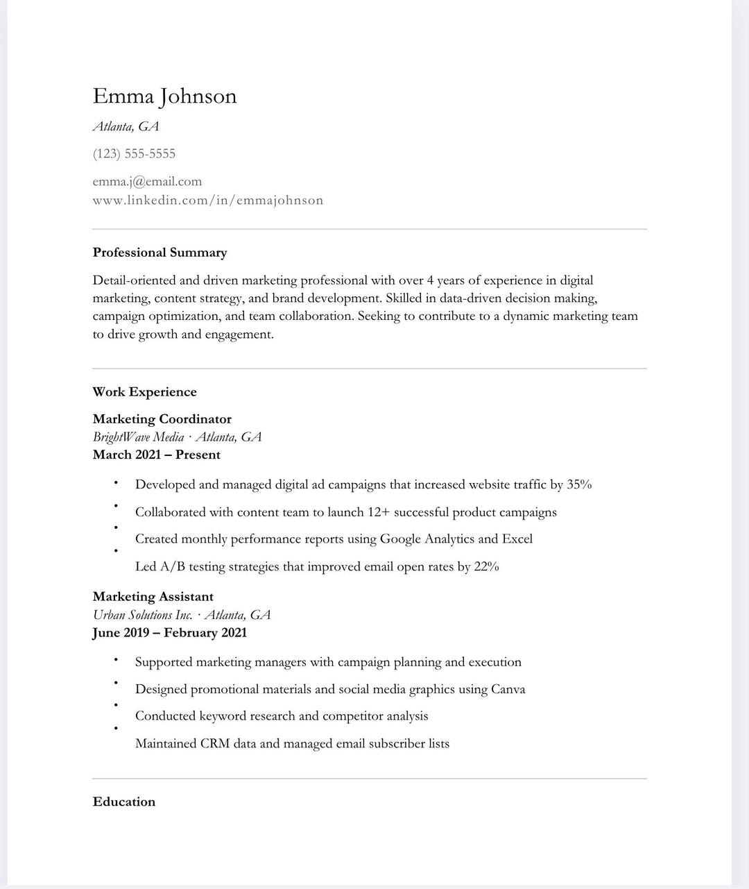 Modern Resume Template (editable in Canva & Word) + Example and ...