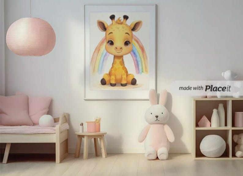 Nursery Decor Wall Art Rainbow Baby Art - Baby Giraffe - Etsy
