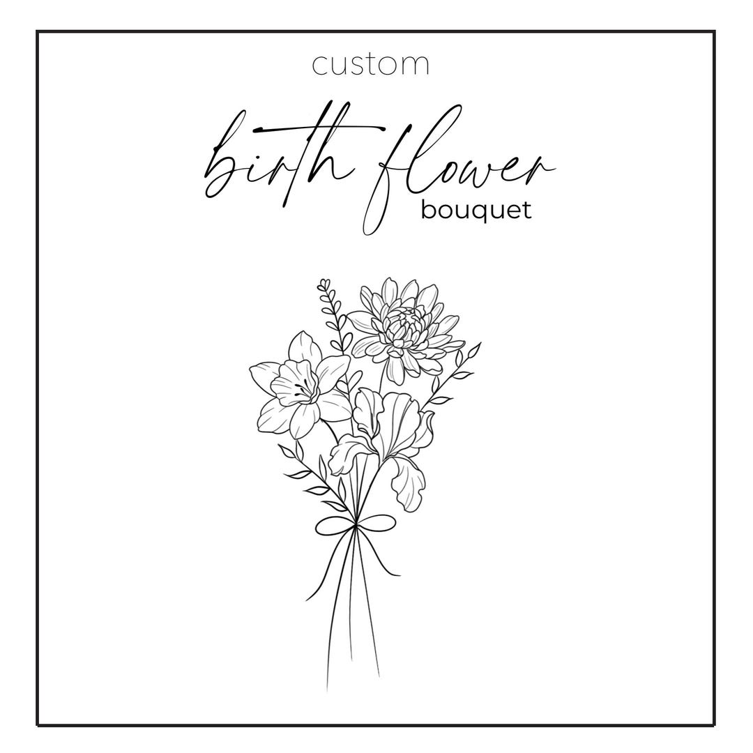 Custom Birth Flower Bouquet (fine Line Tattoos, Prints, Gifts) - Etsy