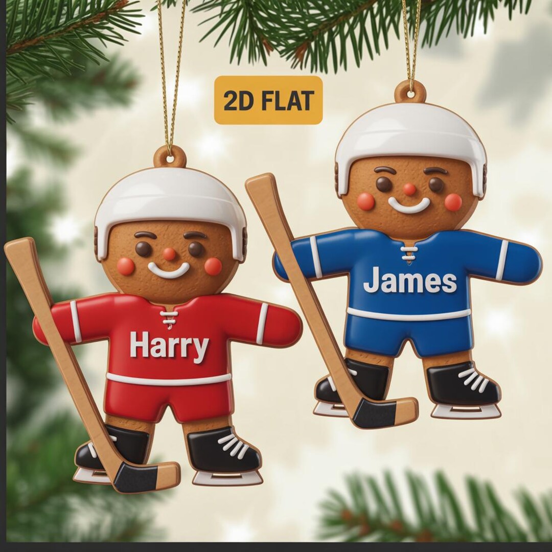 Personalized Hockey Player Gingerbread Ornament, 2D Flat Ice Hockey ...