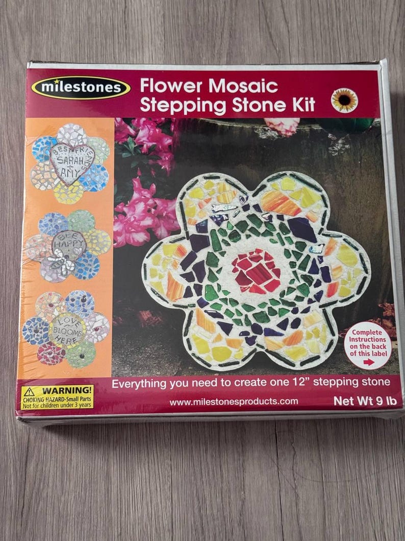 Flower Mosaic Stepping Stone Kit - DIY Garden Craft - Milestones 12 Cement Glass Set - Make Your ...