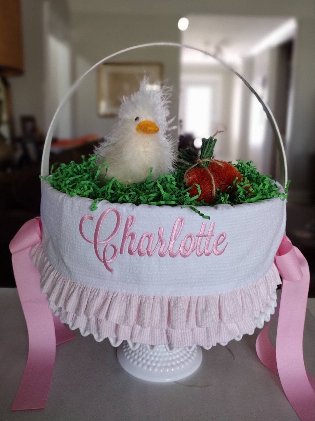 Monogrammed Girls Easter Basket Liner With Ruffles and Bows - Etsy