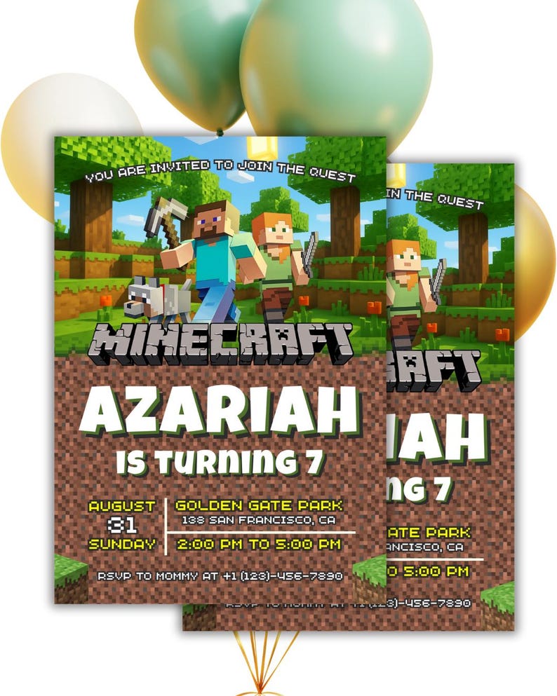 Pixel Block Birthday Invitation | Editable Canva Template | Digital ...