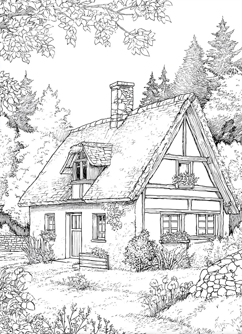 Colouring Book Printable - Cozy Cottages 20 Colouring Pages - Digital ...