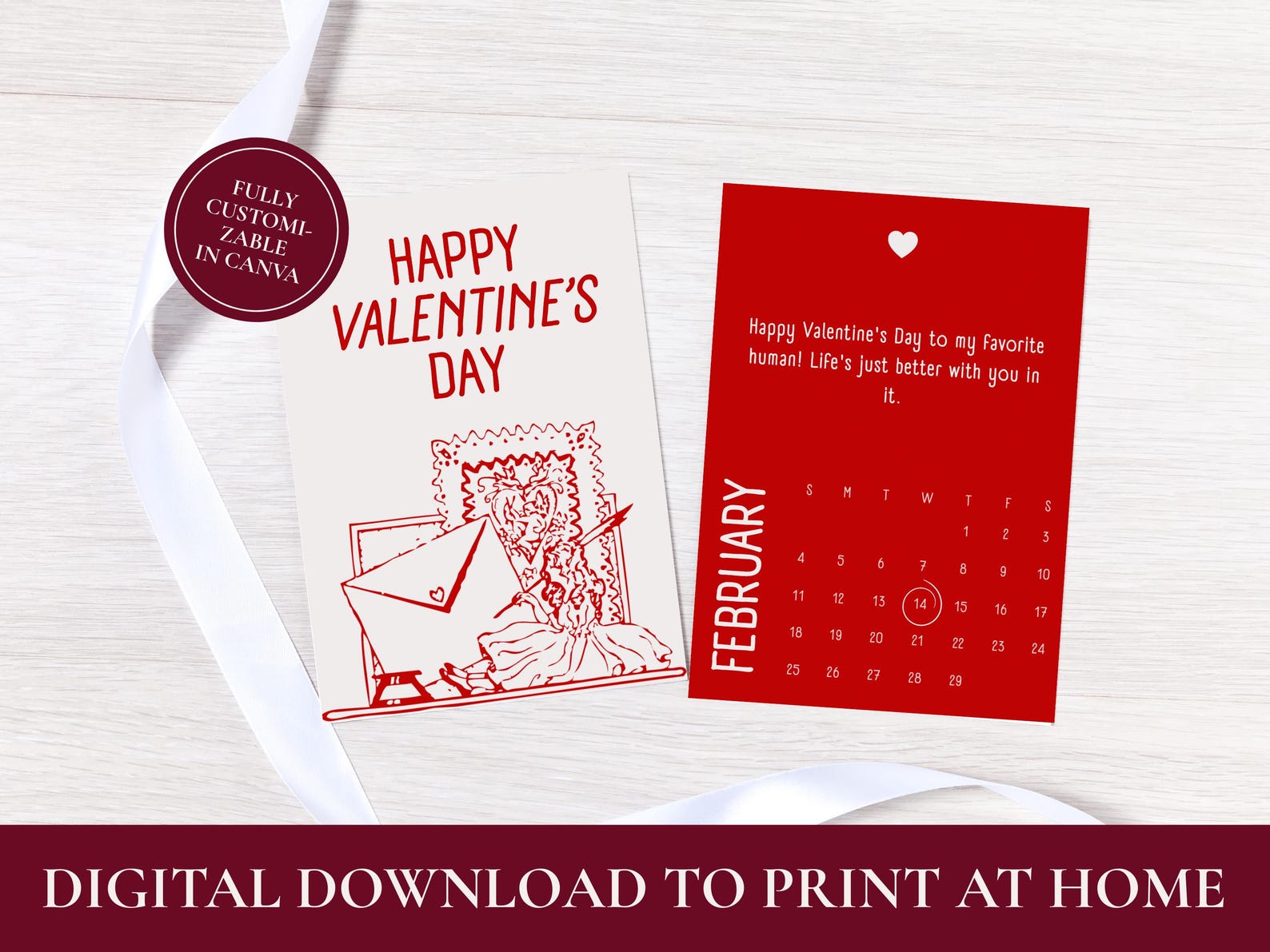February Calendar Valentine’s Day Card, Editable February 14th Greeting ...