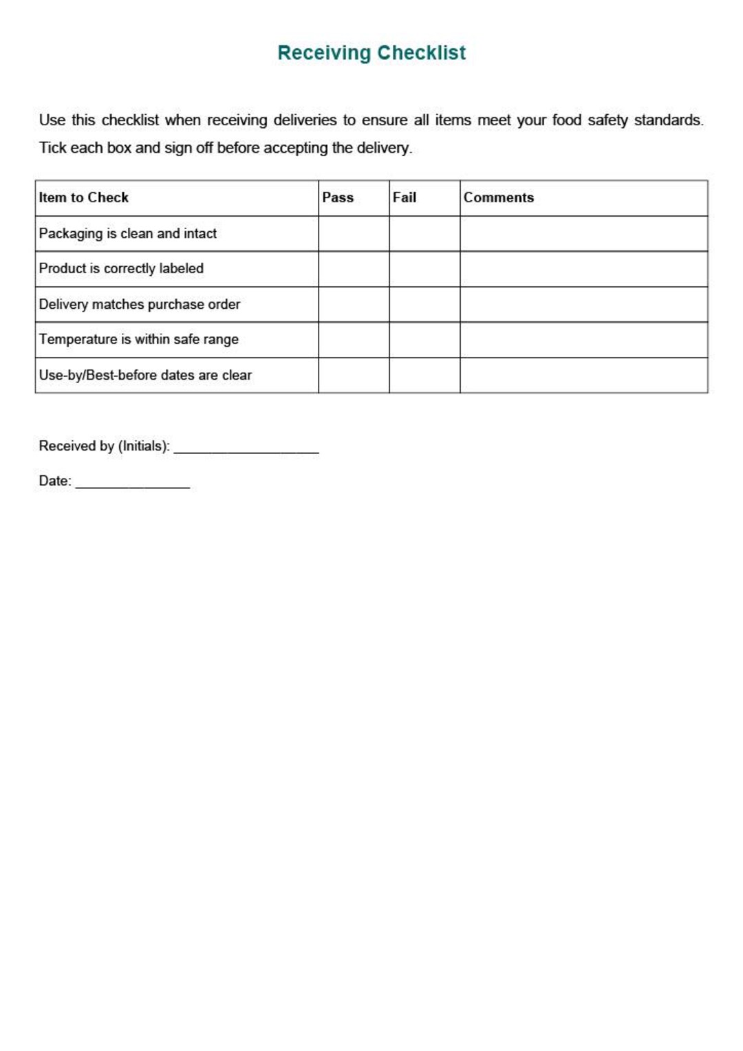 Receiving Checklist Template - Etsy