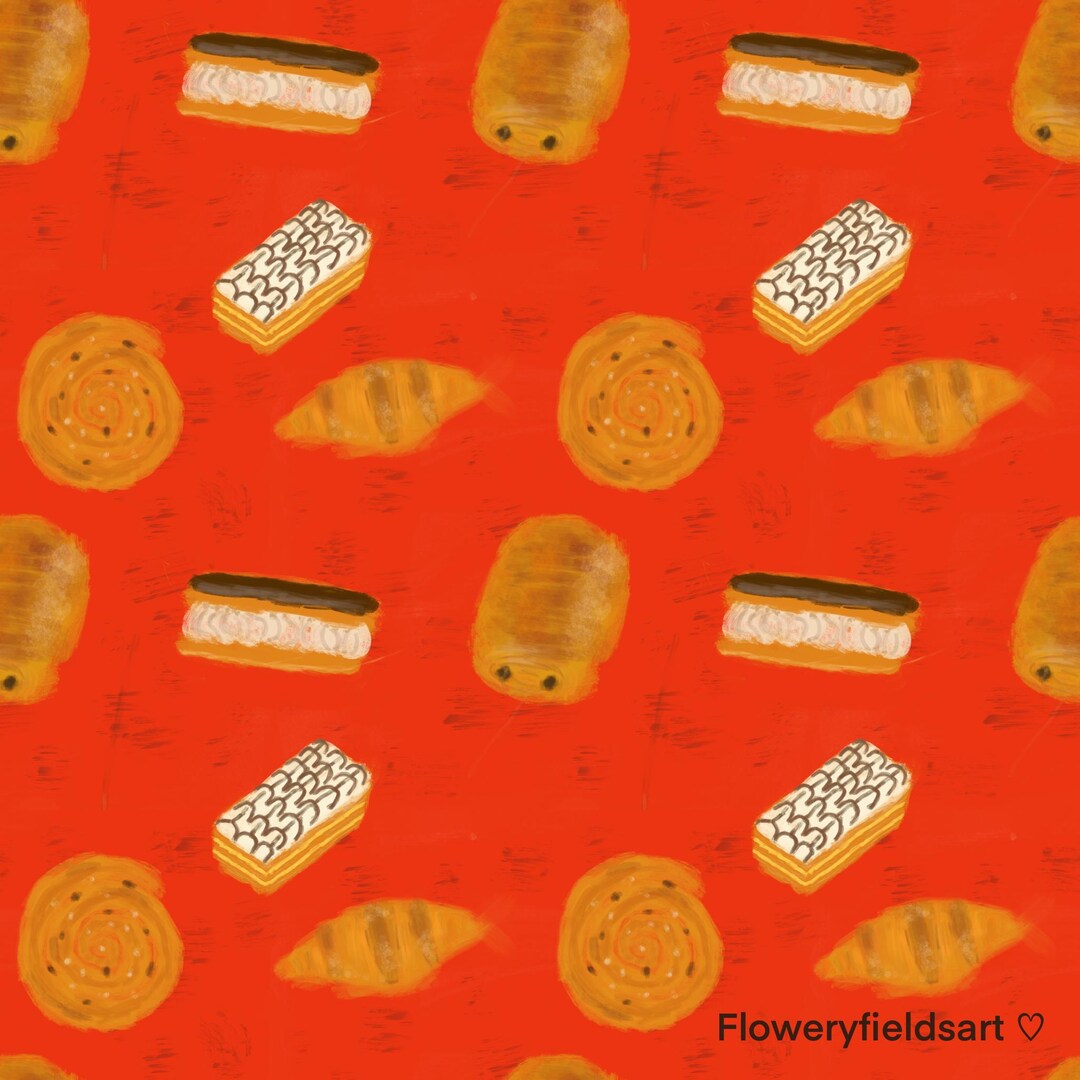 French Pastries Seamless Digital Pattern - Etsy