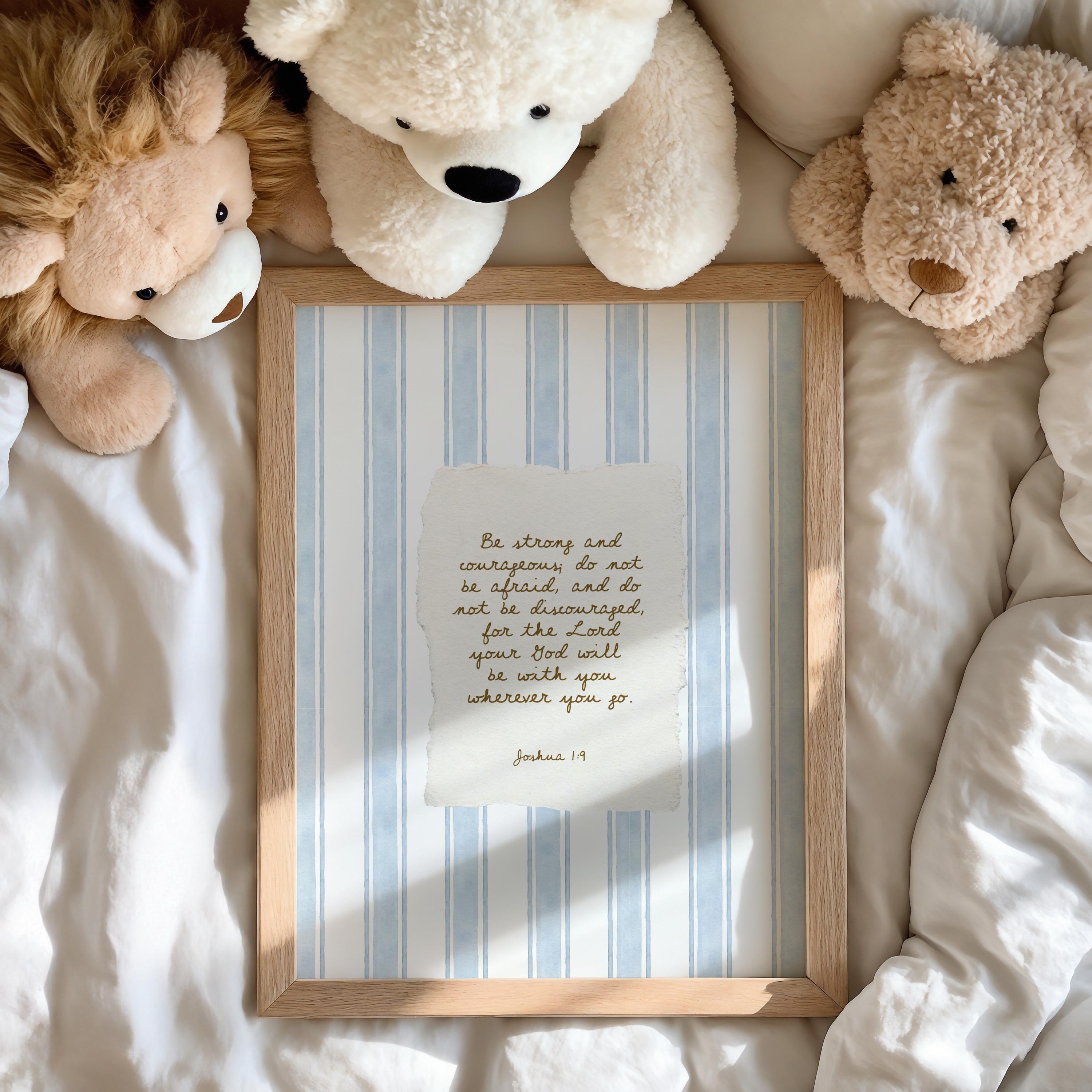 Christian Boy Nursery Wall Art Bible Verse Poster Joshua 1:9 Be Strong ...