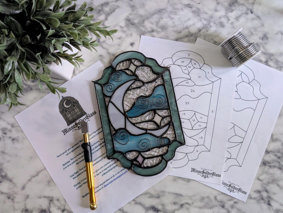 Cloudy Crescent Moon Stained Glass Pattern, PDF/PNG Digital Download - Etsy