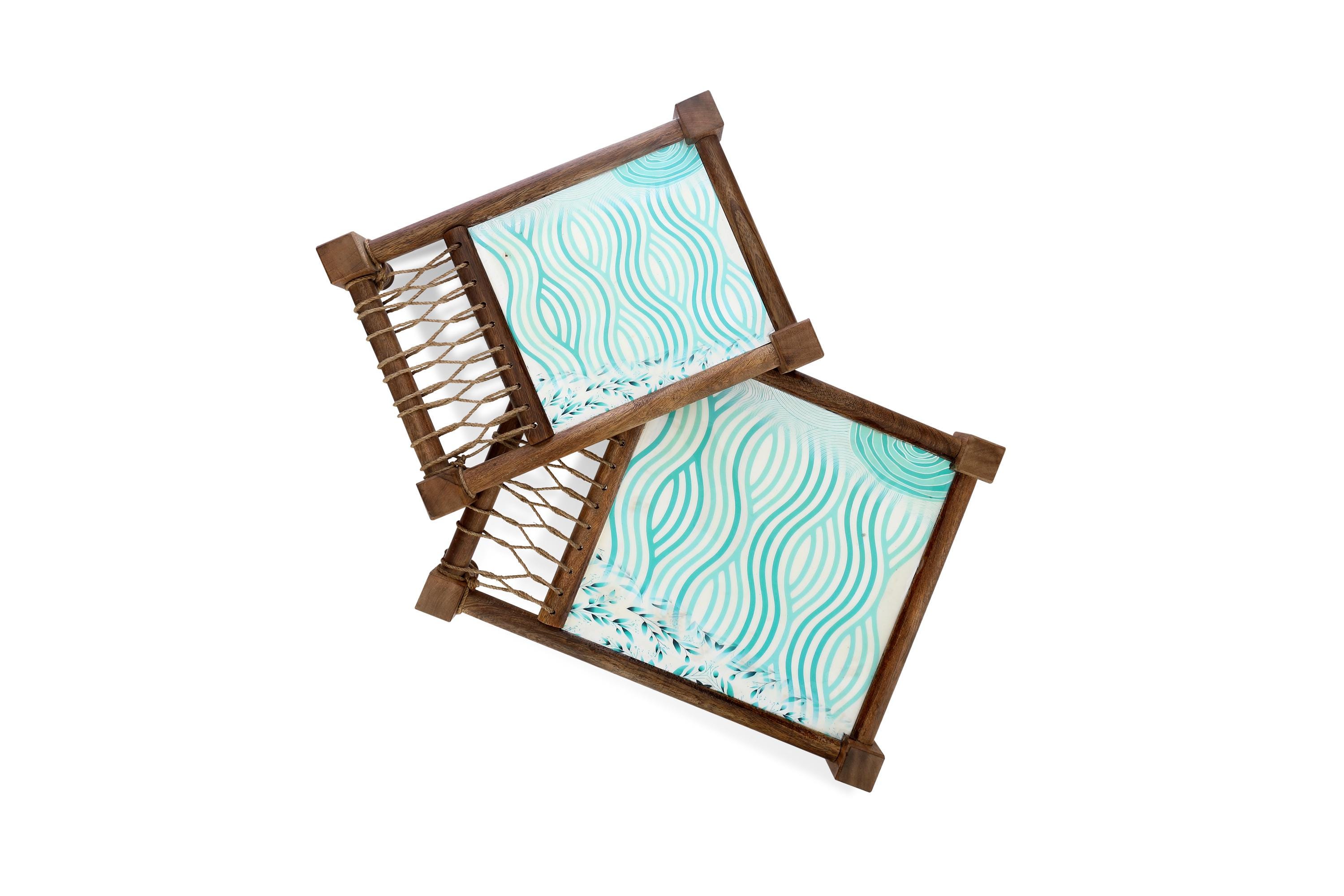 Handmade Wooden Khatiya Tray Set of 2 – Unique Design Platters for ...