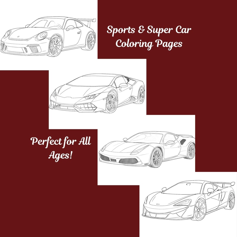 Exotic, Sportscar and Supercar Coloring Pages – Digital Printable Car ...