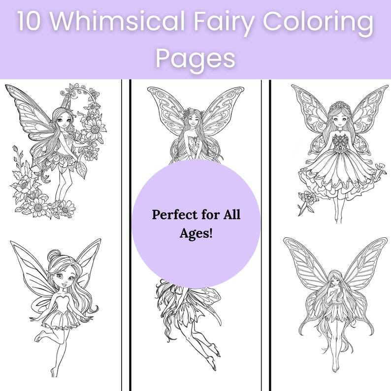 Printable Fairy Coloring Pages, Fairy Coloring Book Pages Digital ...