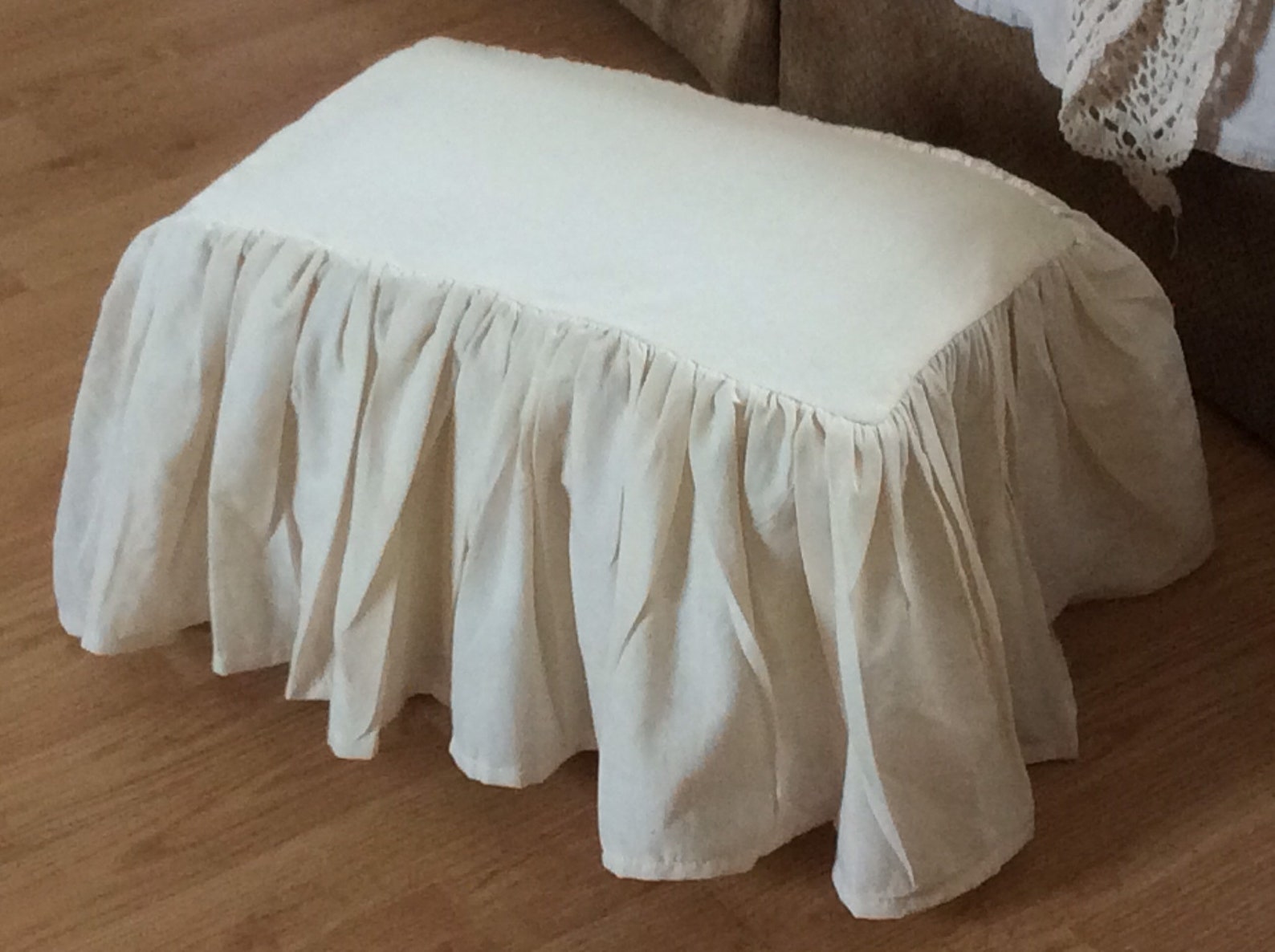 Footstool Slipcover /off White Slipcover/ Ottoman Slipcover/ Ruffled ...