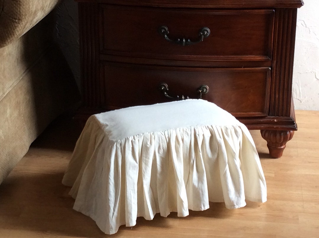 Footstool Slipcover /off White Slipcover/ Ottoman Slipcover/ Ruffled ...