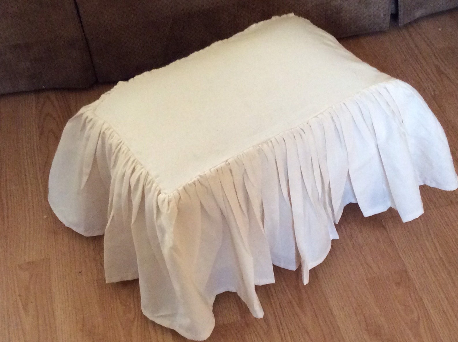 Footstool Slipcover /off White Slipcover/ Ottoman Slipcover/ Ruffled ...