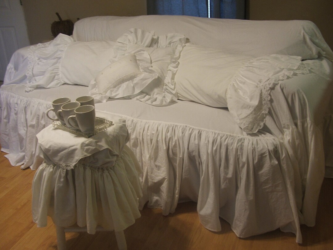 Slipcover/white Slipcover /ruffled Slipcover/sofa Slipcover /couch ...