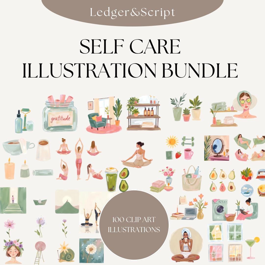 Minimalist, Self Care Clip Art, Sage Green, Light Pink, Neutral ...