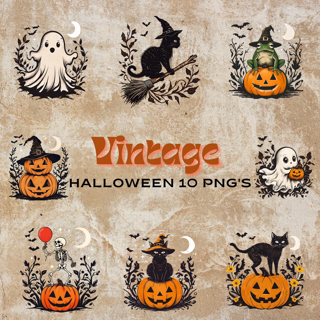Vintage Halloween Clipart Bundle, Spooky Clipart, Ghost Clipart, Cute ...