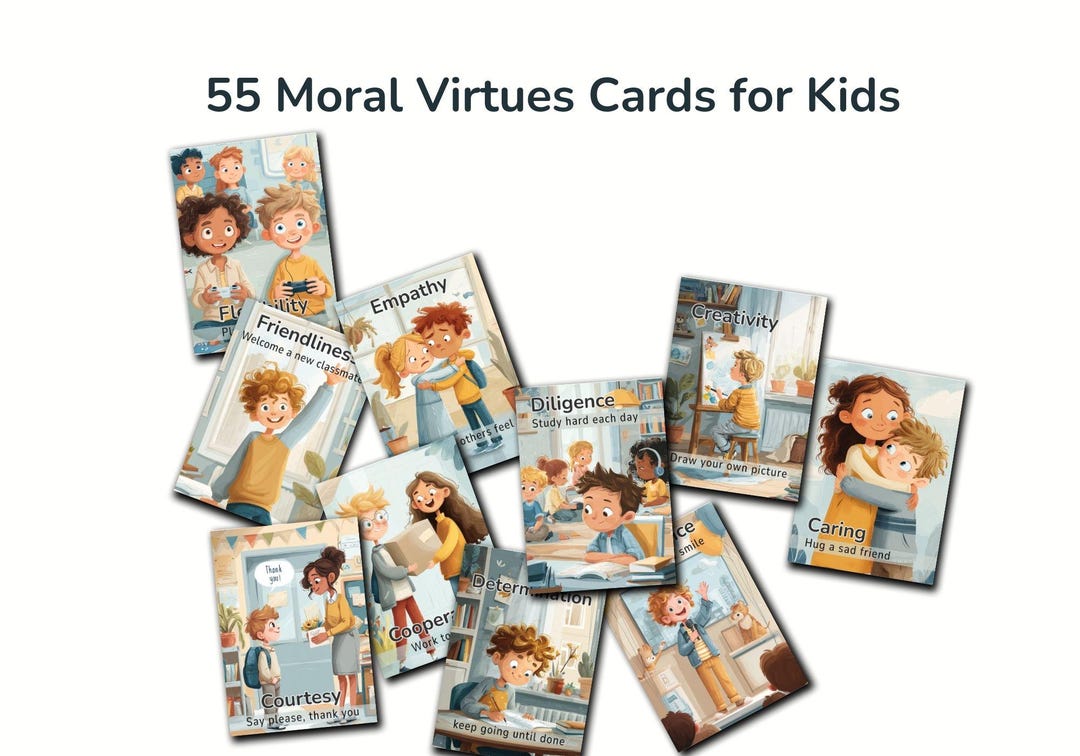 Moral Virtues Flashcards for Kids: Character Education Classroom Decor ...