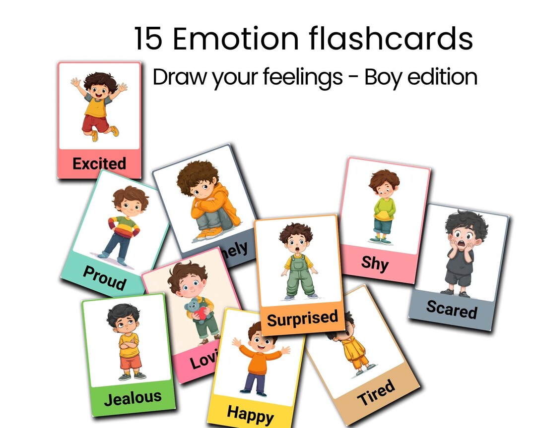 Feelings Flashcards for Kids | Draw & Color Emotions | Social Emotional ...