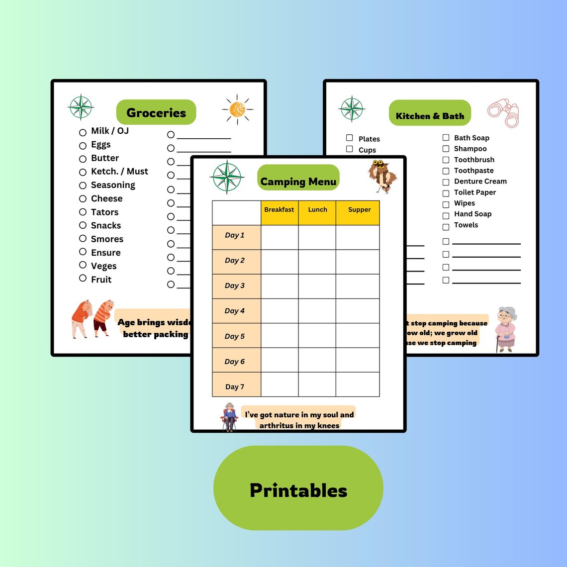 Printable Senior Camping Planner, Camping Packing Checklist for Seniors ...
