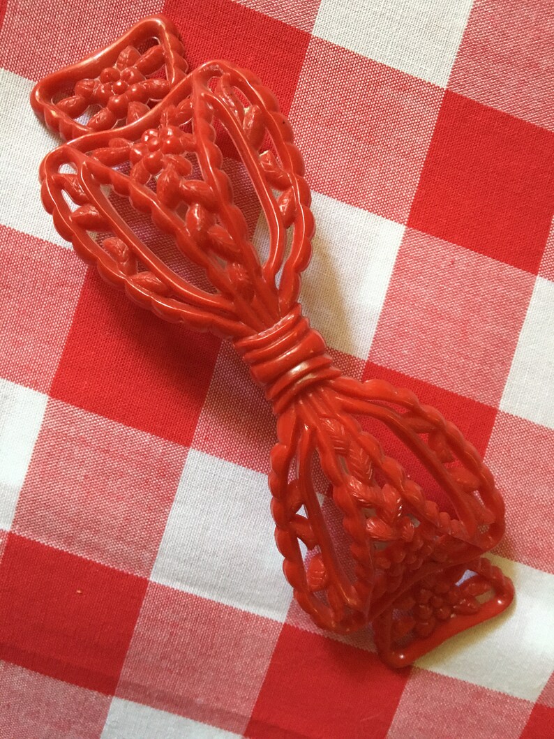 Charming Vintage Red Plastic Floral Lace Hair Bow Clip - Etsy